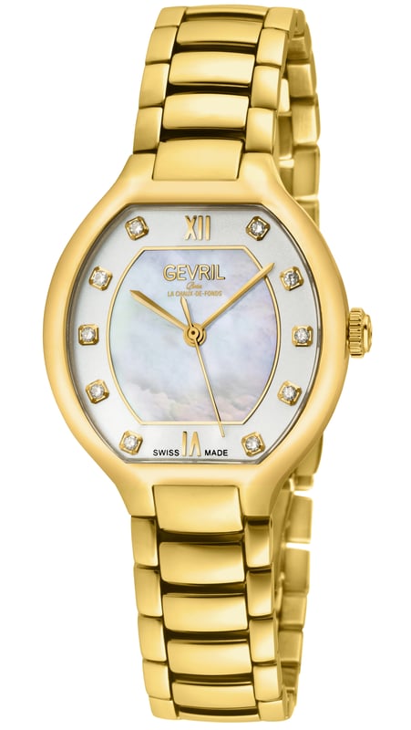 Gevril Women's Lugano Swiss Diamond White MOP Dial 316L Stainless Steel ...