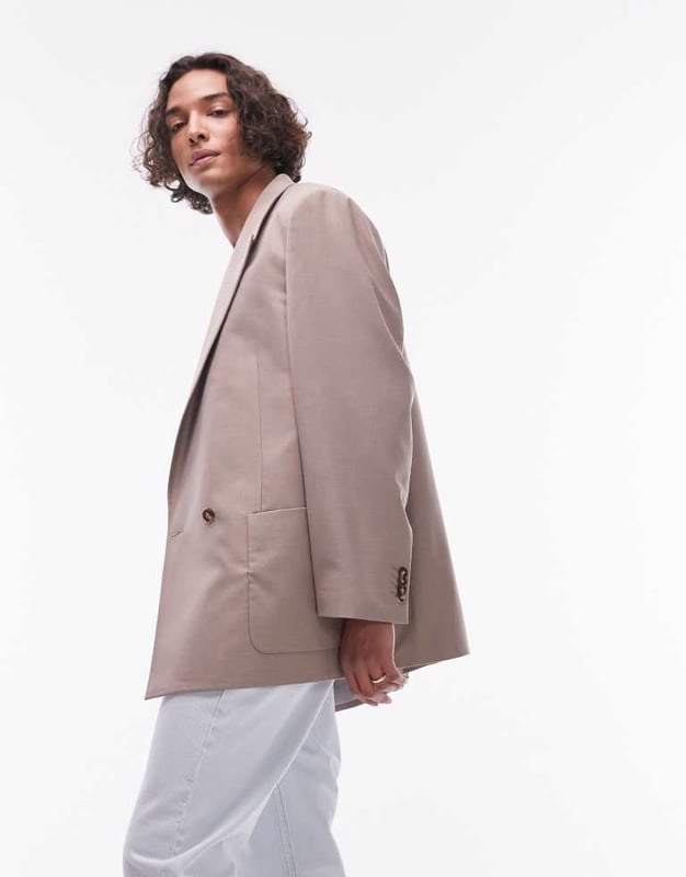 Topman boxy oversized suit jacket in stone
