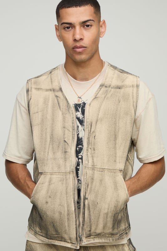 Regular Rigid Extreme Washed Denim Utility Vest