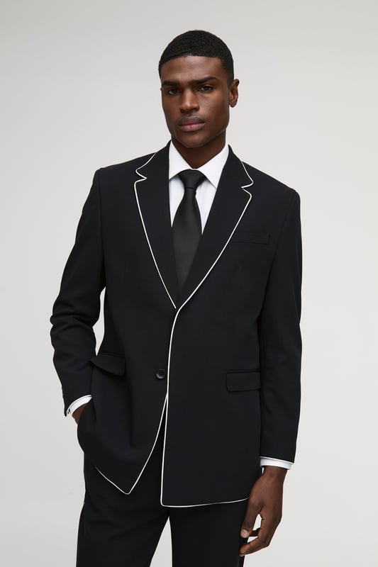 Straight Fit Contrast Edge Blazer