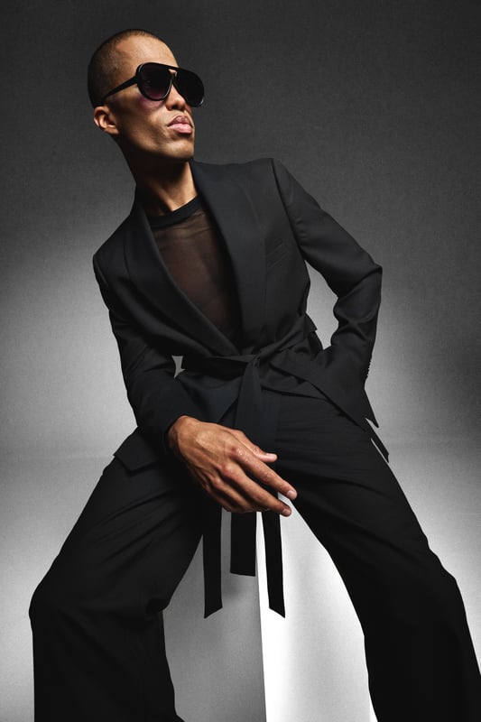 Relaxed Fit Shawl Collar Belted Suit Jacket