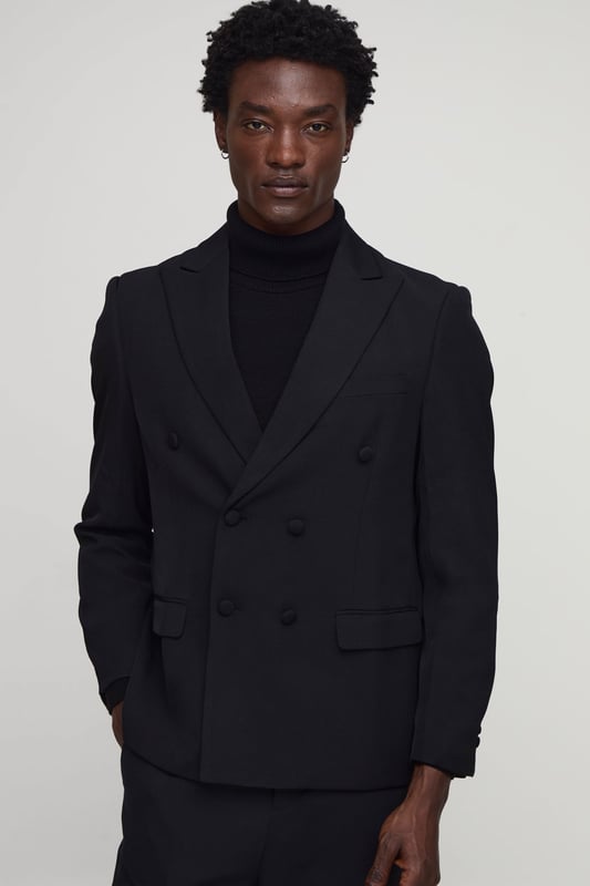 Oversized Double Breasted Exaggerated Collar Satin Blazer
