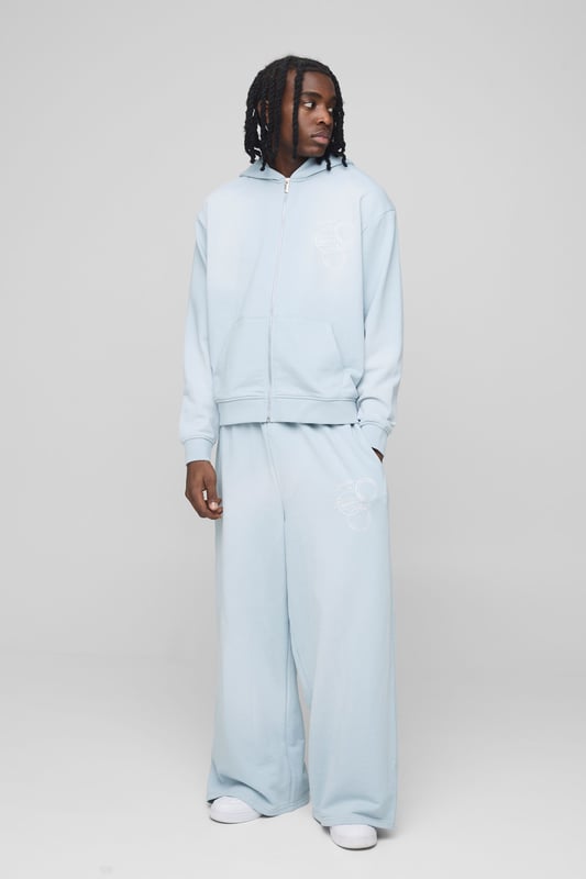 Oversized Boxy Homme Wash Hooded Zip Tracksuit