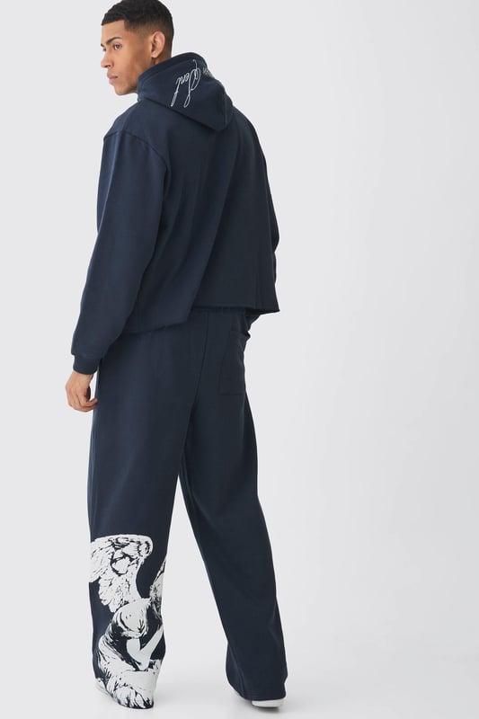 Oversized Boxy Zip Through Renaissance Graphic Hooded Tracksuit