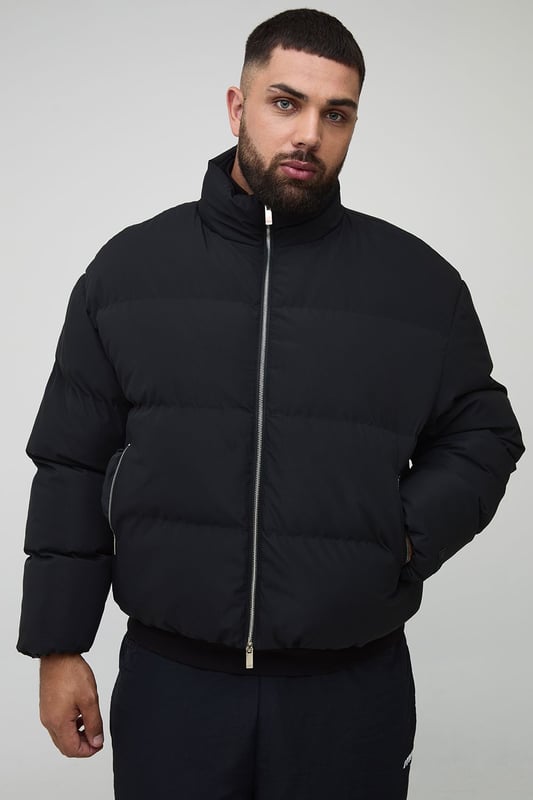 Plus Man Boxy Fit Funnel Neck Puffer Coat