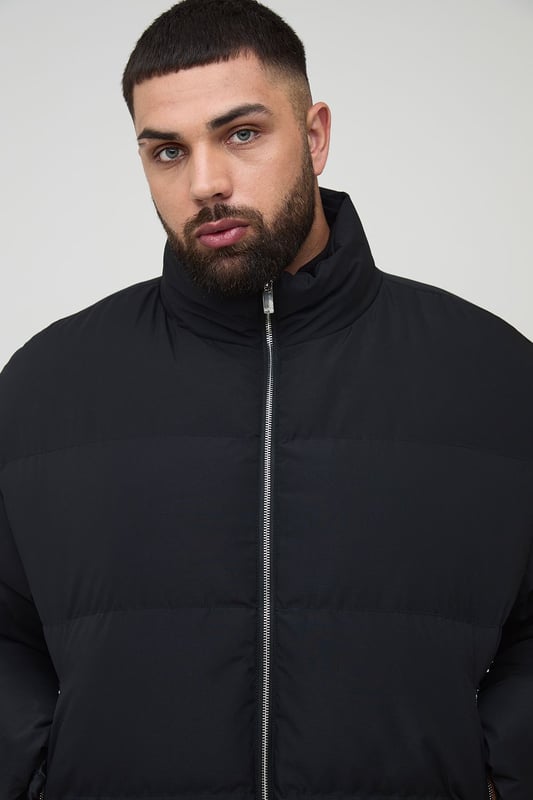 Plus Man Boxy Fit Funnel Neck Puffer Coat