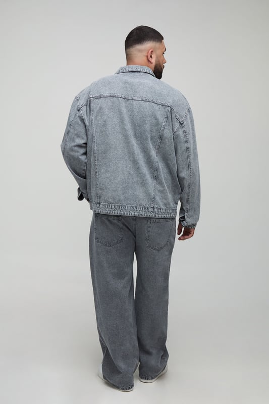 Plus Acid Wash Boxy Oversized Denim Jacket