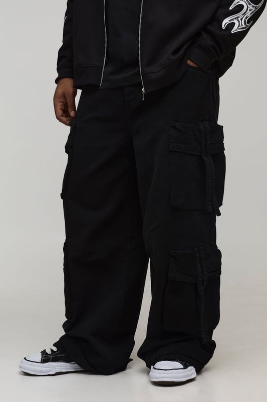 Plus Multi Cargo Pocket Overdye Baggy Jeans