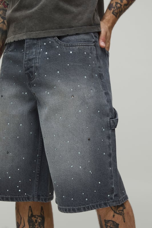 All Over Rhinestone Overdye Jorts