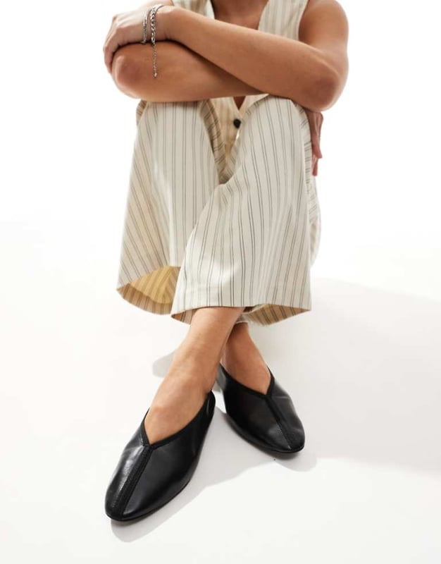 & Other Stories leather pointed ballet flats with front seam detail in ...