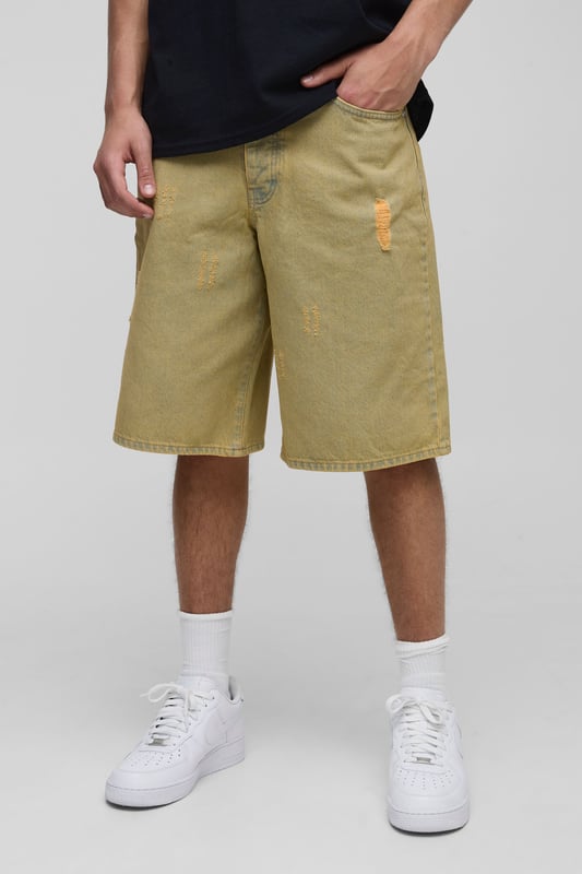 Regular Fit Bleach Washed Minimal Ripped Jorts