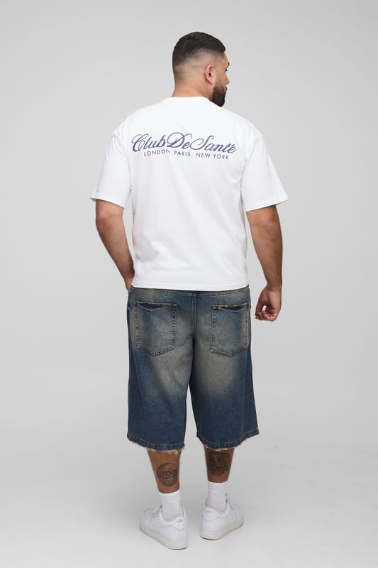 Plus Relaxed Longline Tinted Nibbled Pocket Denim Jorts