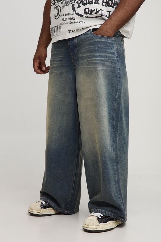 Plus Overdye D Ring Baggy Fit Jeans