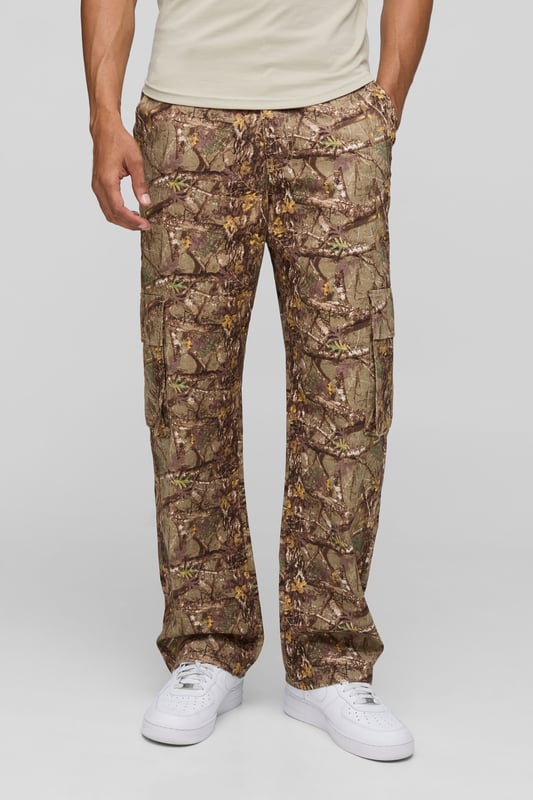 Relaxed Fit Forest Camo Cargo Trousers