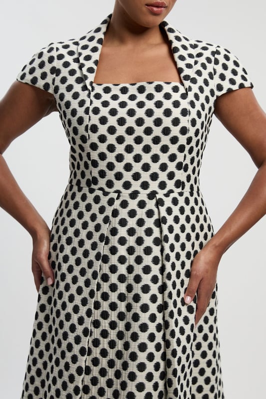 Plus Size Spot Jacquard Square Neck Tailored Full Skirted Midi Dress