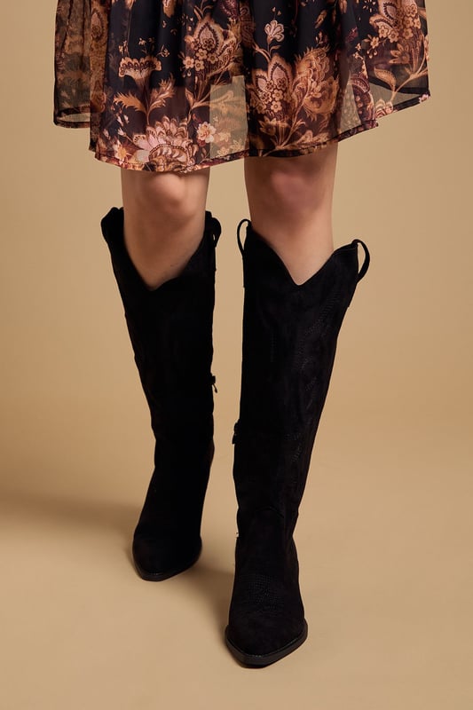 Jess Faux Suede Embroidered Western Knee Boots