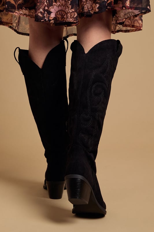 Jess Faux Suede Embroidered Western Knee Boots