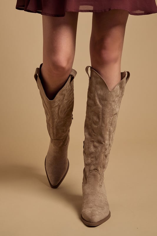 Jess Faux Suede Embroidered Western Knee Boots