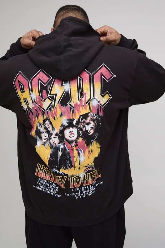 Plus Oversized ACDC Highway To Hell Print License Hoodie
