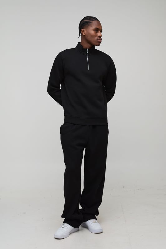 Basic Regular Fit Quarter Zip Funnel Neck Sweatshirt