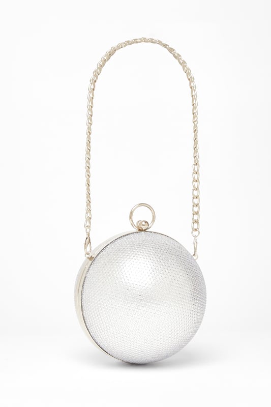 Silver Diamante Embellished Sphere Bag