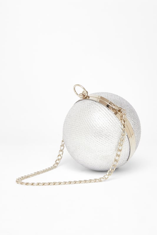 Silver Diamante Embellished Sphere Bag