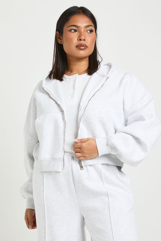 Plus Core Basic Boxy Balloon Sleeve Oversized Zip Through Hoodie