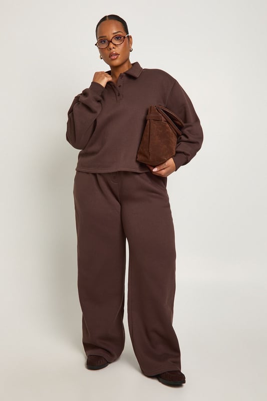 Plus Button Down Wide Leg Joggers