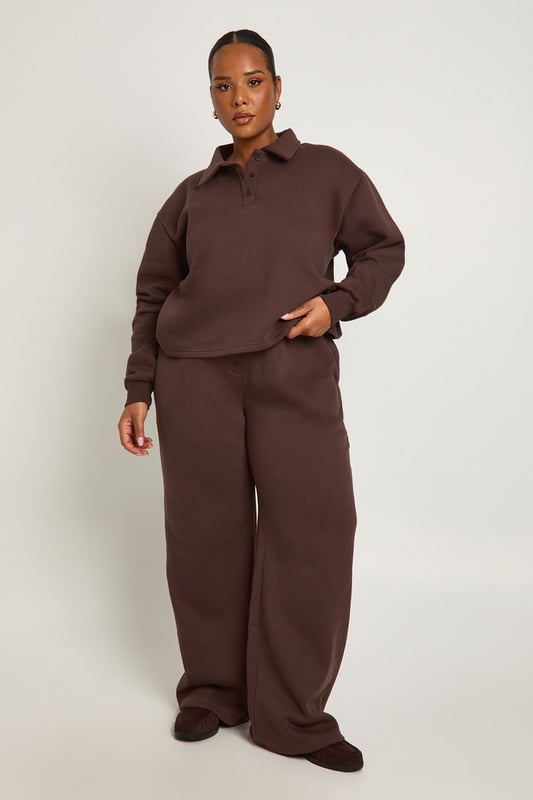Plus Button Down Wide Leg Joggers
