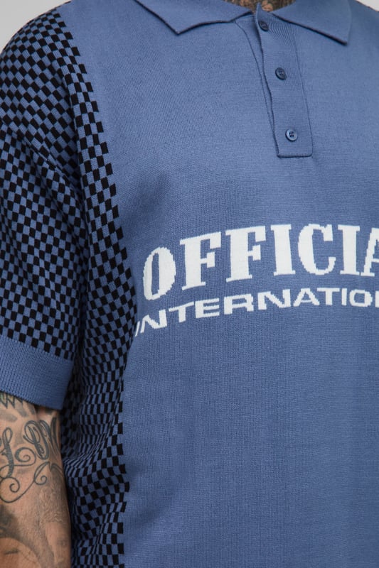 Tall Oversized Boxy Check Official Moto Knitted Polo