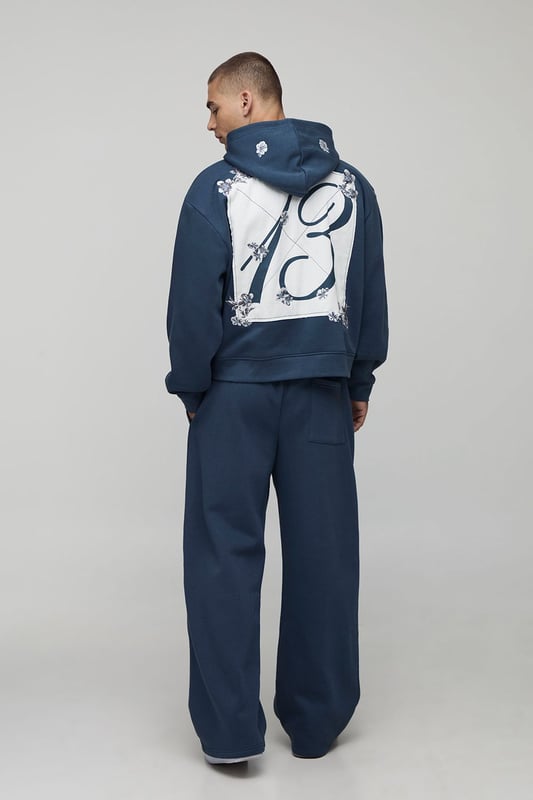 Oversized Boxy Floral Embroidery Wide Leg Tracksuit