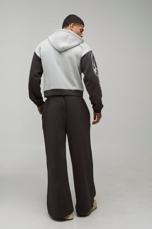 Shrunken Gothic Contrast Zip Through Extreme Wide Leg Tracksuit
