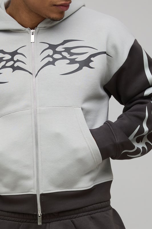 Shrunken Gothic Contrast Zip Through Extreme Wide Leg Tracksuit