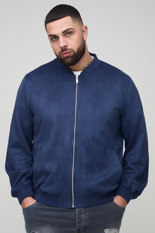 Plus Faux Suede Regular Fit Bomber Jacket