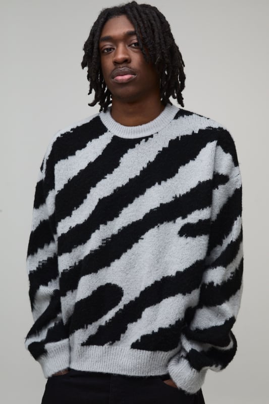 Oversized Boxy Brushed Animal Knitted Jumper