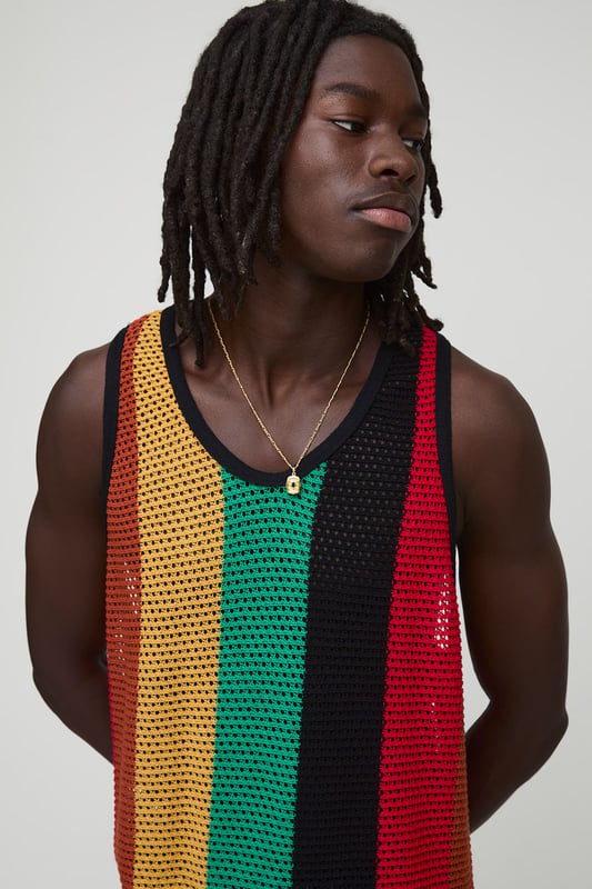 Drop Armhole Stripe Open Stitch Knitted Vest