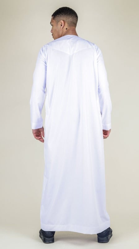 Men's White Thobe Emirati Islamic Jubba Robe Eid Tassel Slim Fit