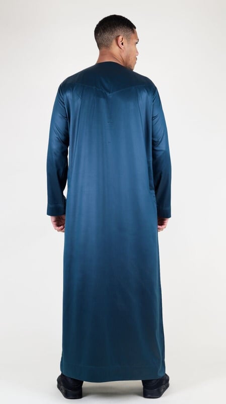 Men's Navy Blue Thobe Robe Satin Emirati Islamic Jubba Eid Regular Fit