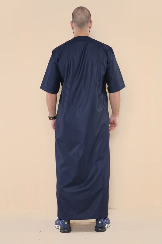Mens Navy Thobe Jubba Islamic Arab Moroccan Saudi Zipped Kaftan Arab Robe