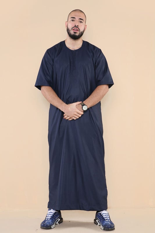 Mens Navy Thobe Jubba Islamic Arab Moroccan Saudi Zipped Kaftan Arab Robe