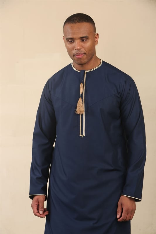 Men's Omani Eid Blue Thobe Saudi Emirati Jubba Robe