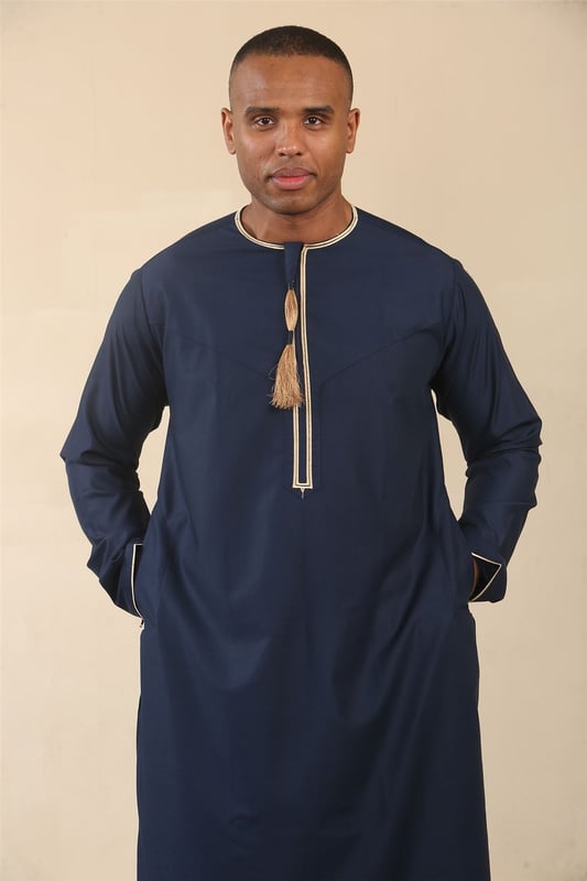Men's Omani Eid Blue Thobe Saudi Emirati Jubba Robe