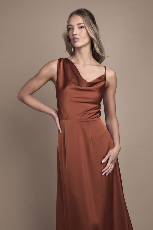 Strappy Cowl Neck Maxi Bridesmaid Dress