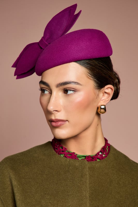 Lisa Tan Contrast Felt Hat With Bow Detail