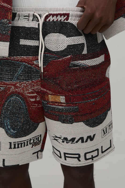 Relaxed Fit Moto Tapestry Short