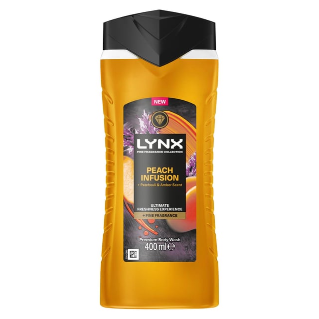 Lynx Peach Infusion Body Wash with 12Hrs of Freshness for Men 400ml, 24 ...