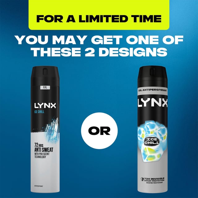 Lynx XXL Antiperspirant Deodorant Body Spray Ice Chill 72-Hour 250ml ...