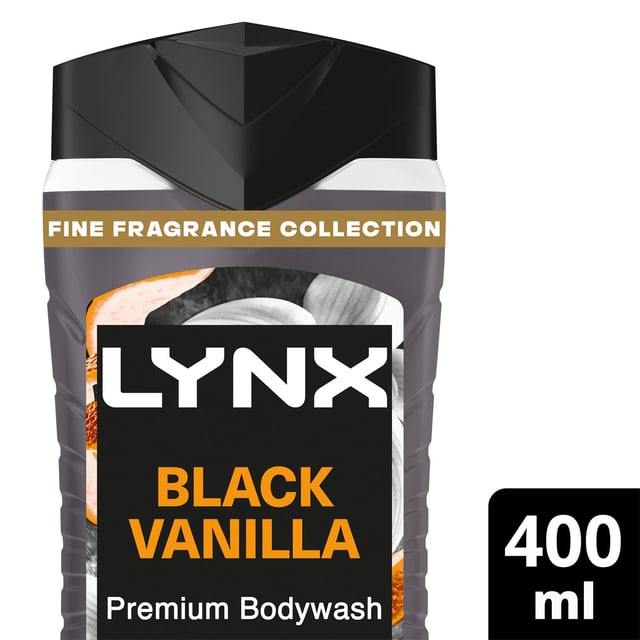 Lynx Black Vanilla Body Wash with 12Hrs of Freshness for Men 400ml, 24 Pack