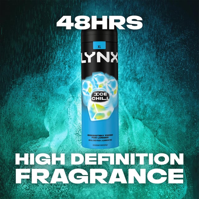 Lynx XL Ice Chill Body Spray Deo 48H Fresh Iced Mint & Lemon Scent ...