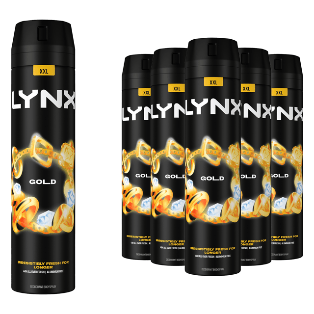 Lynx XXL Aerosol Deodorant Body Spray Gold 48H Protection 250ml, 36Pack